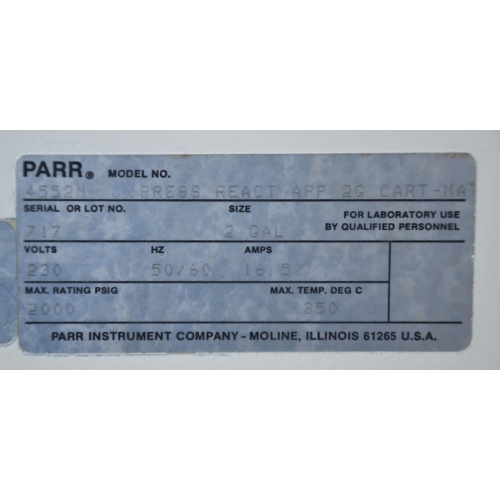 2 Gallon Hastelloy C Parr Reactor 4552M HAST C with 4843 Temp. Control